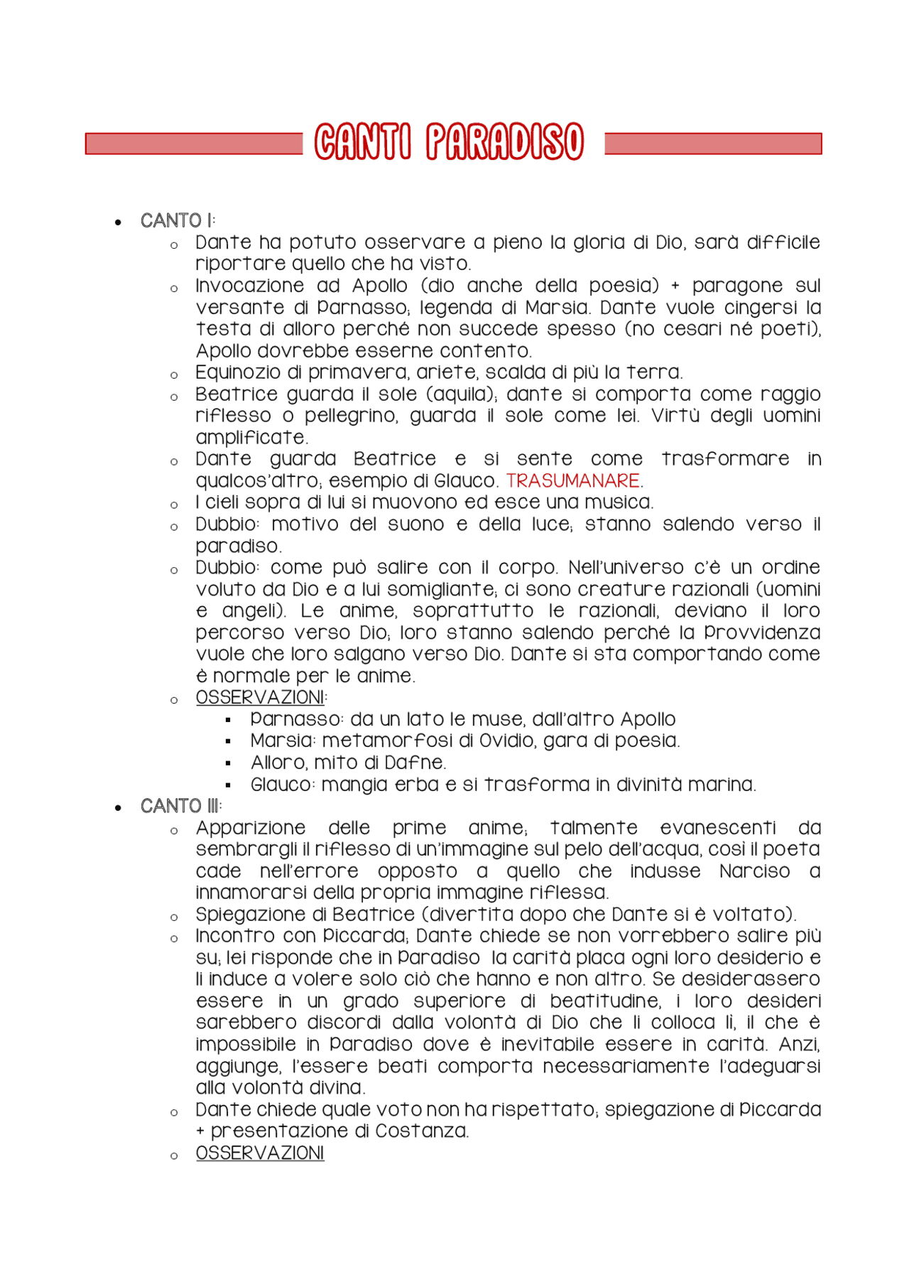 Riassunti Paradiso Dante Docsity