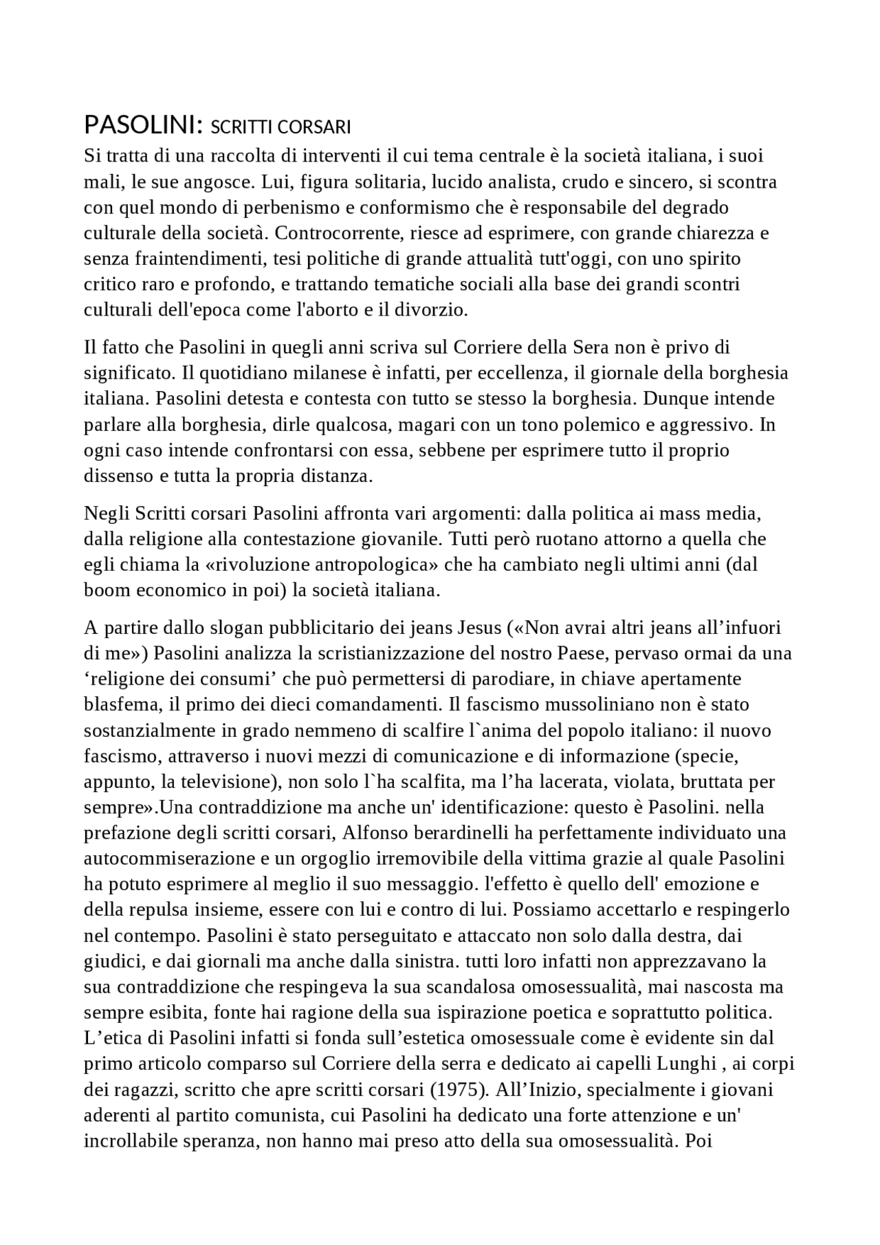 Pier Paolo Pasolini Scritti Corsari Docsity