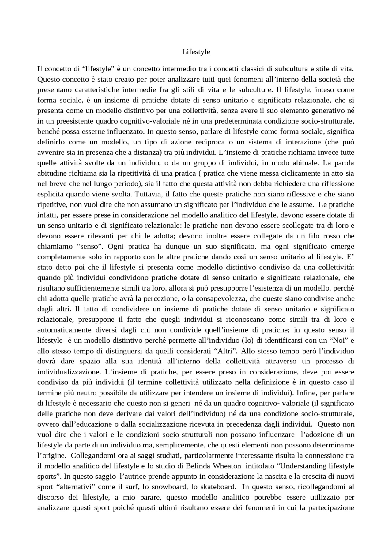 Concetto Di Lifestyle Docsity