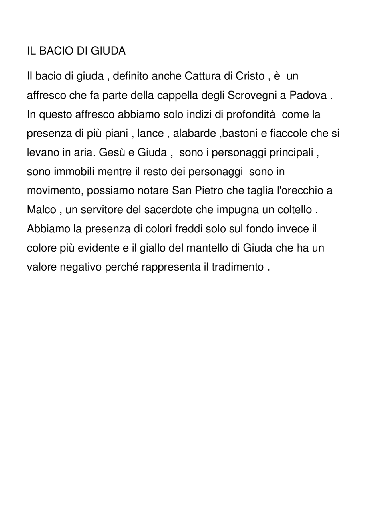 Il bacio di Giuda realizzato da Giotto - Docsity