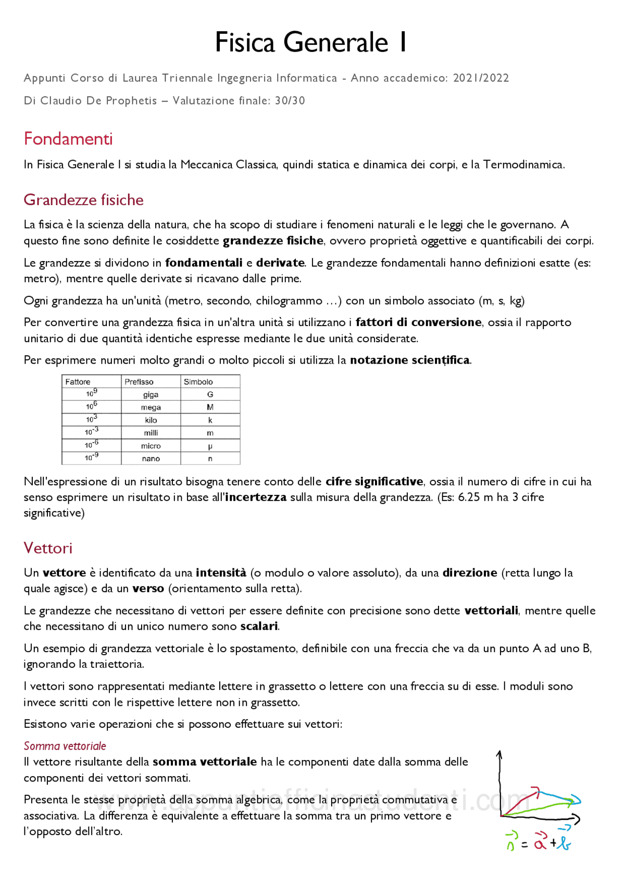 Appunti Completi Fisica Generale I Prof Valore Docsity
