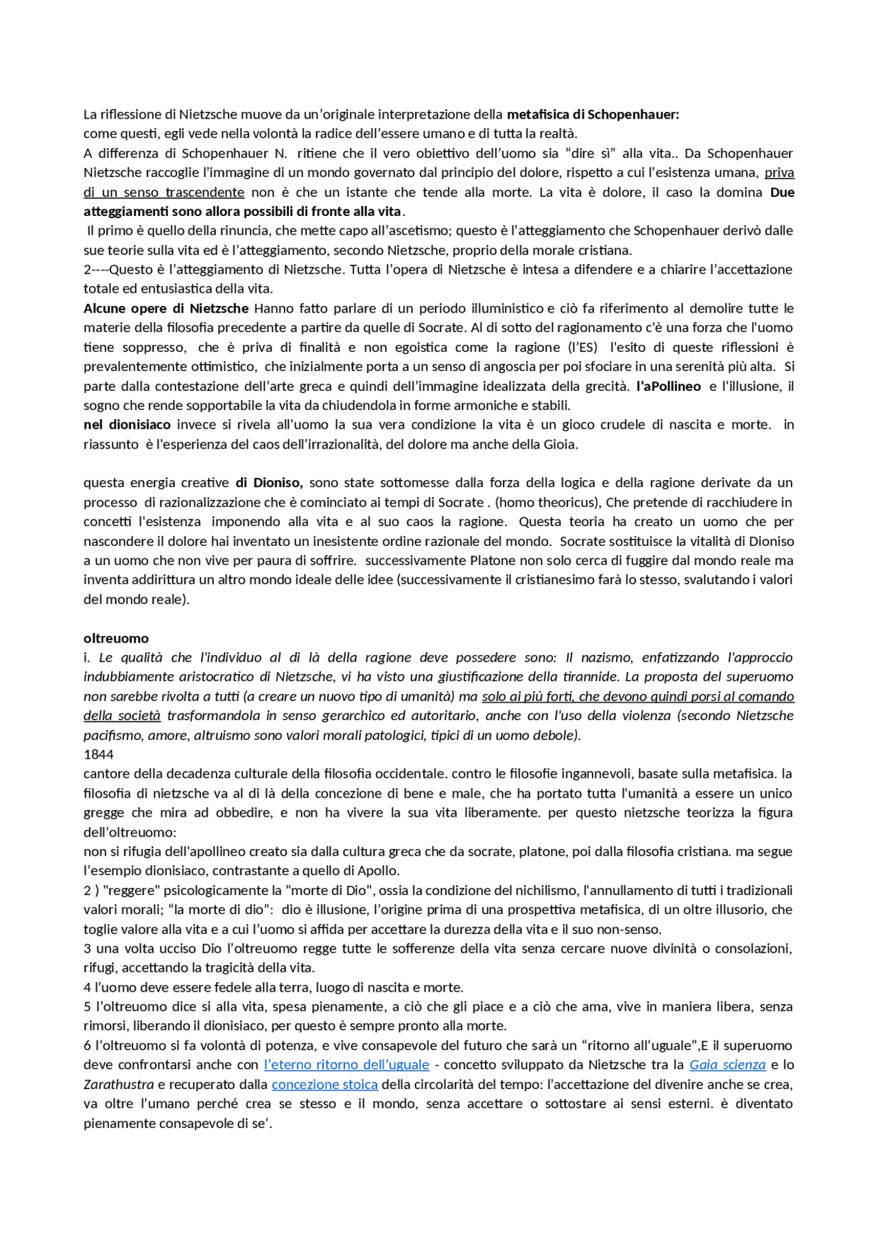 Nietzsche Riassunto Maturità Docsity
