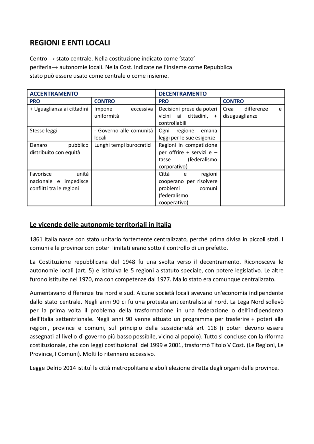 Lo Stato E Le Autonomie Locali Docsity