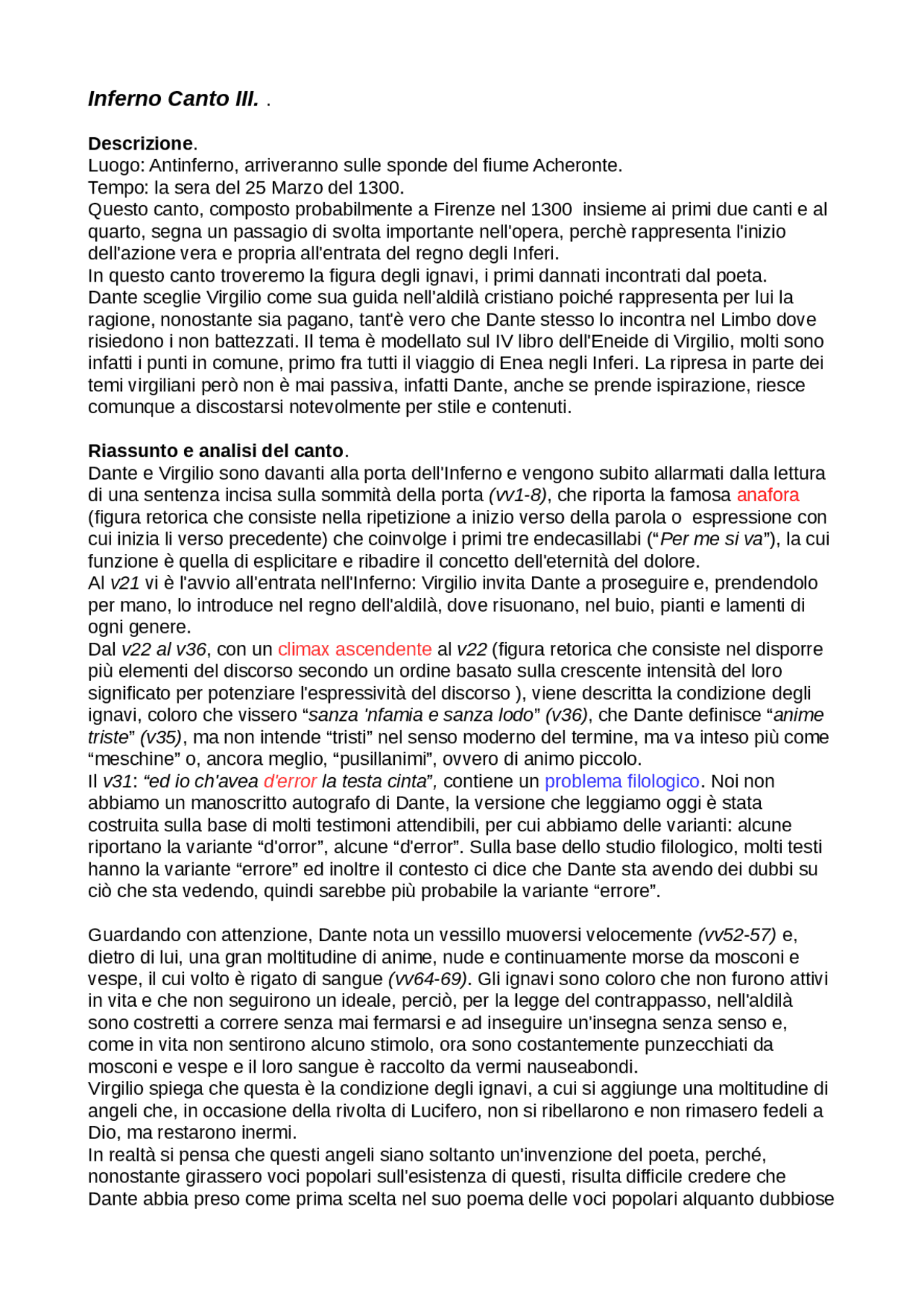 Elaborato canto III, Inferno. - Docsity