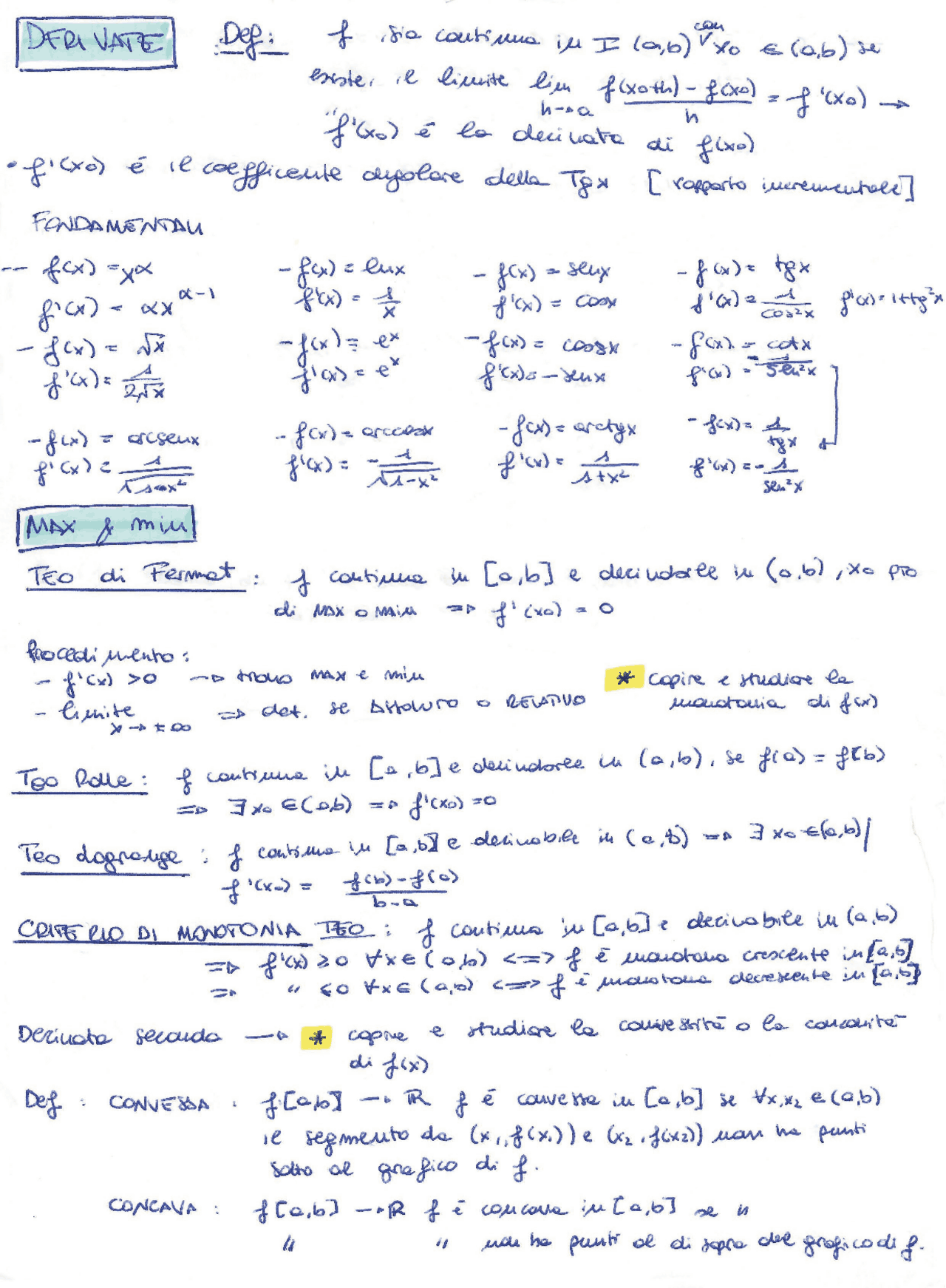 Derivate Teoria E Formule Docsity