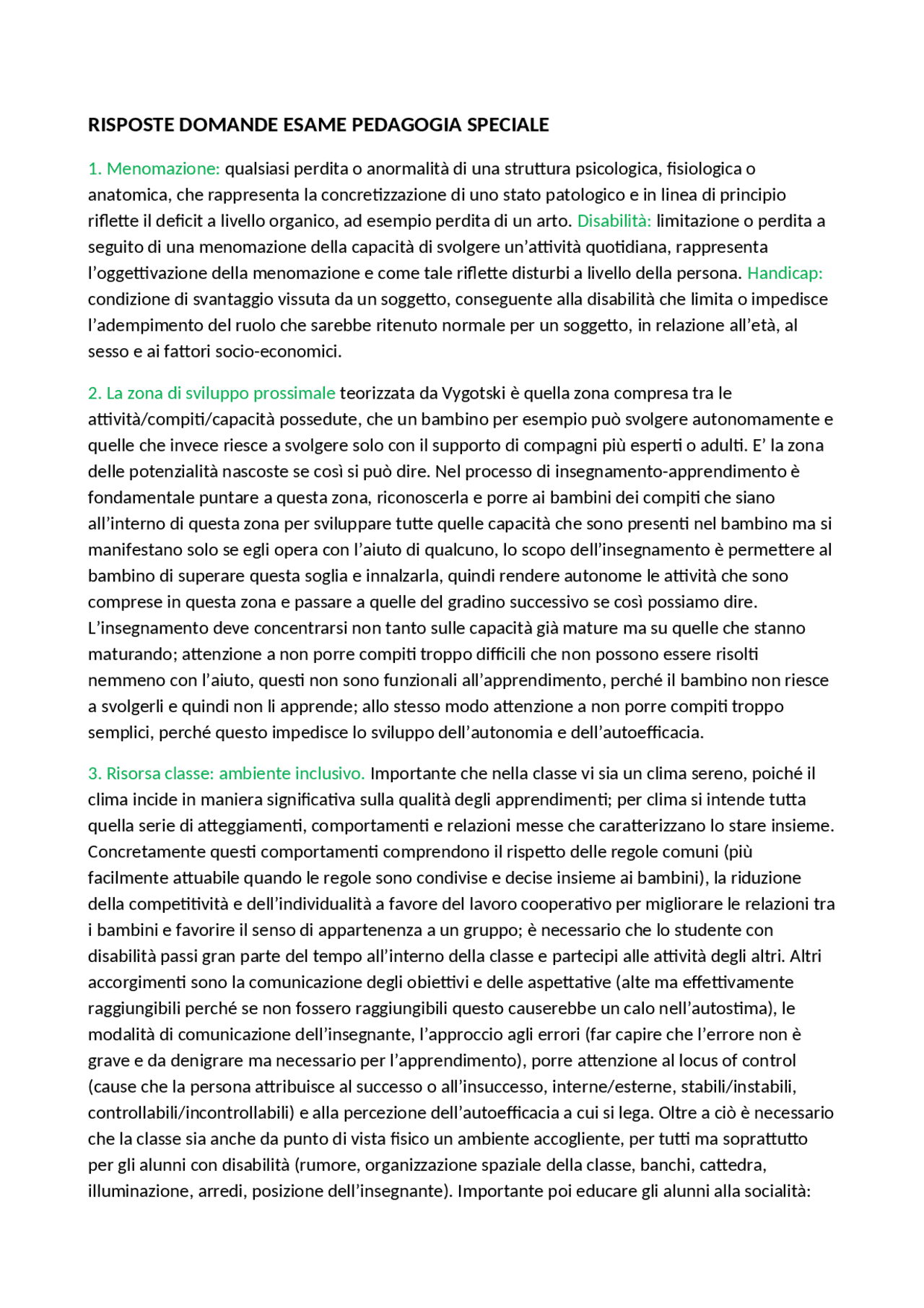 Domande Pedagogia Speciale E Didattica Per Linclusione Docsity