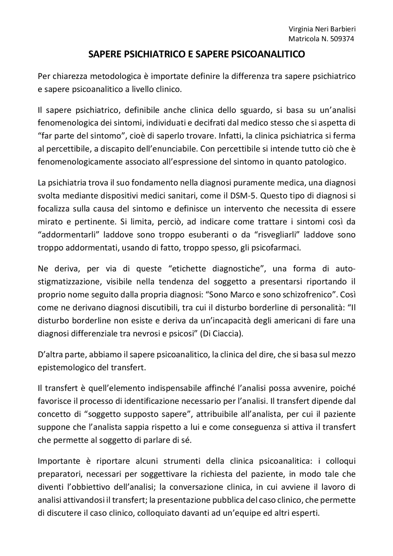 Psichiatria E Psicoanalisi Docsity