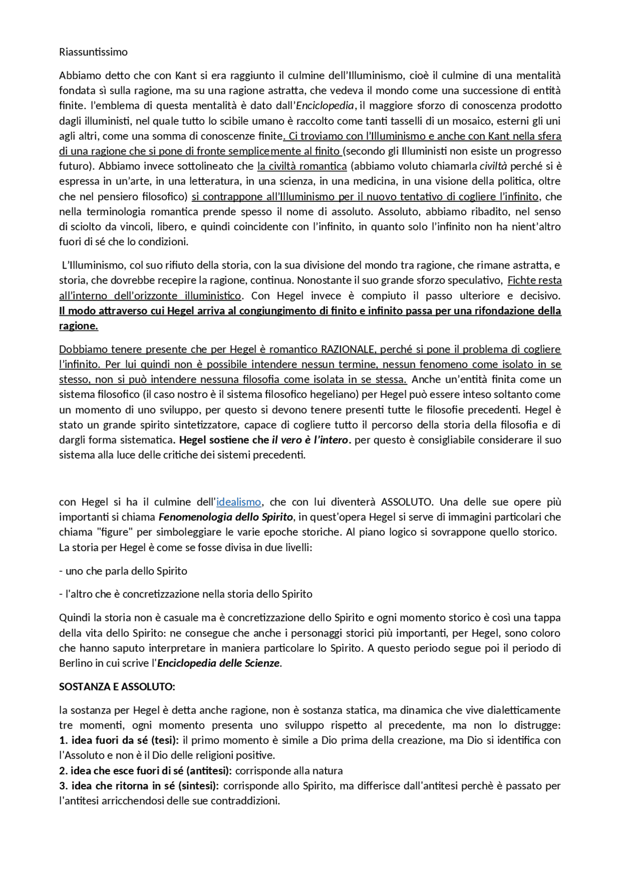 Riassunto Hegel Superiori Docsity