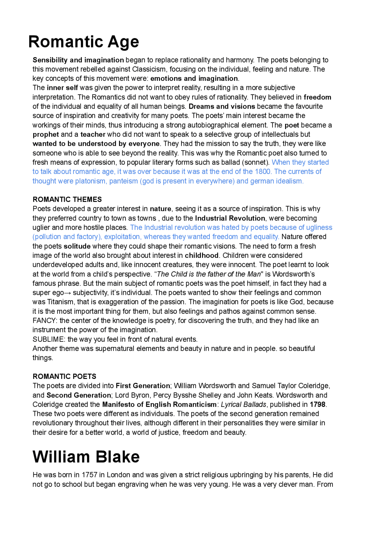 Romantic Age And Authors Docsity