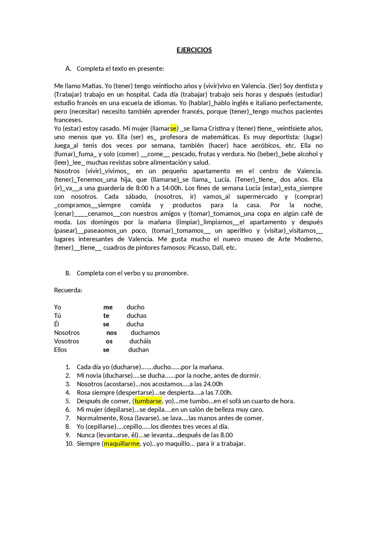 Brevİ Esercİzİ Spagnola Docsity