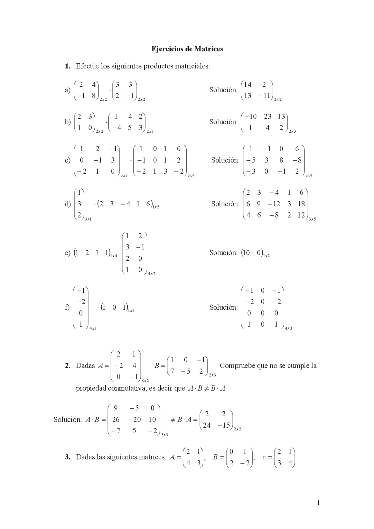 Ejercicios Matrices Primero Ade Docsity