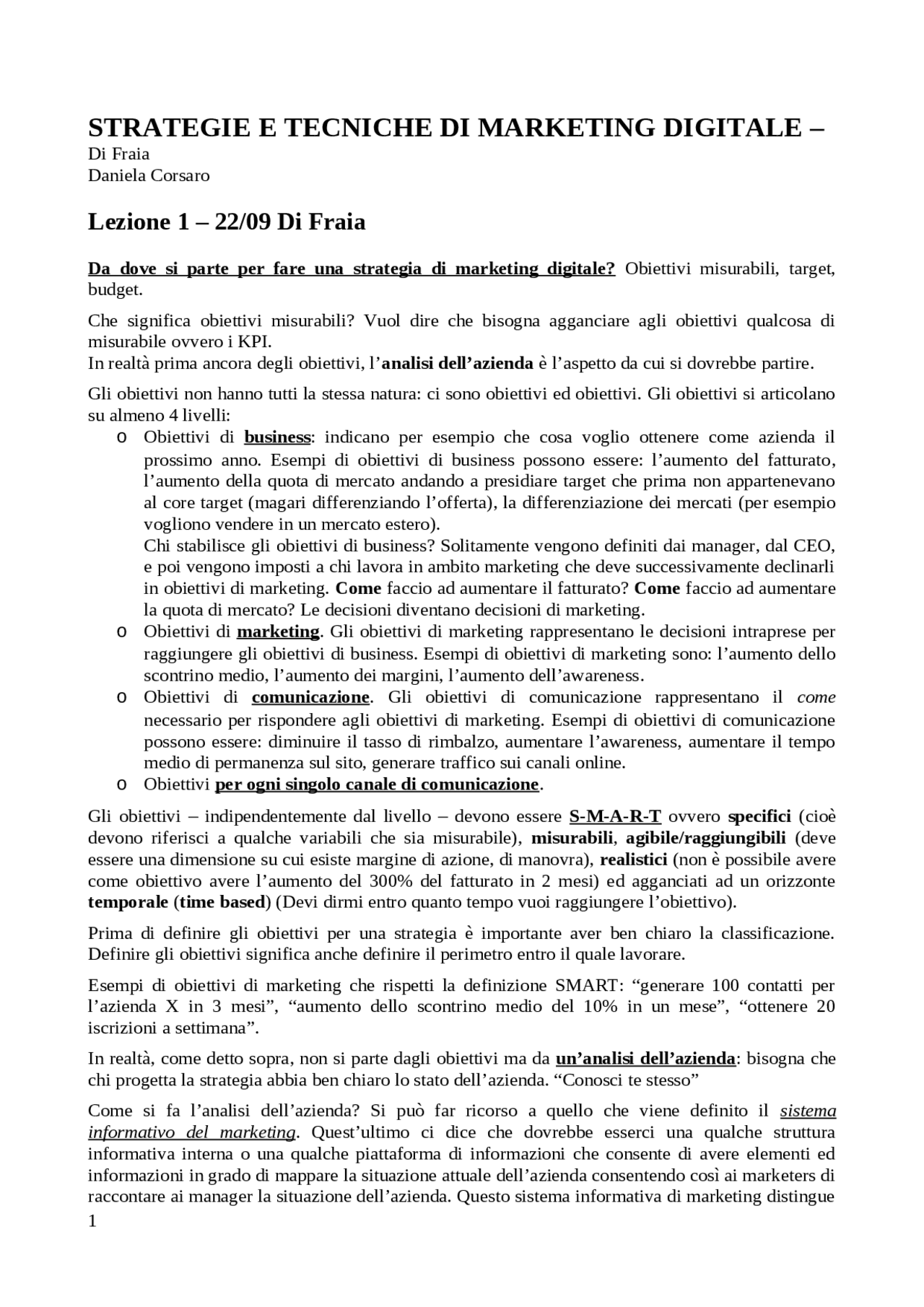 STRATEGIE E TECNICHE DI MARKETING DIGITALE. - Docsity