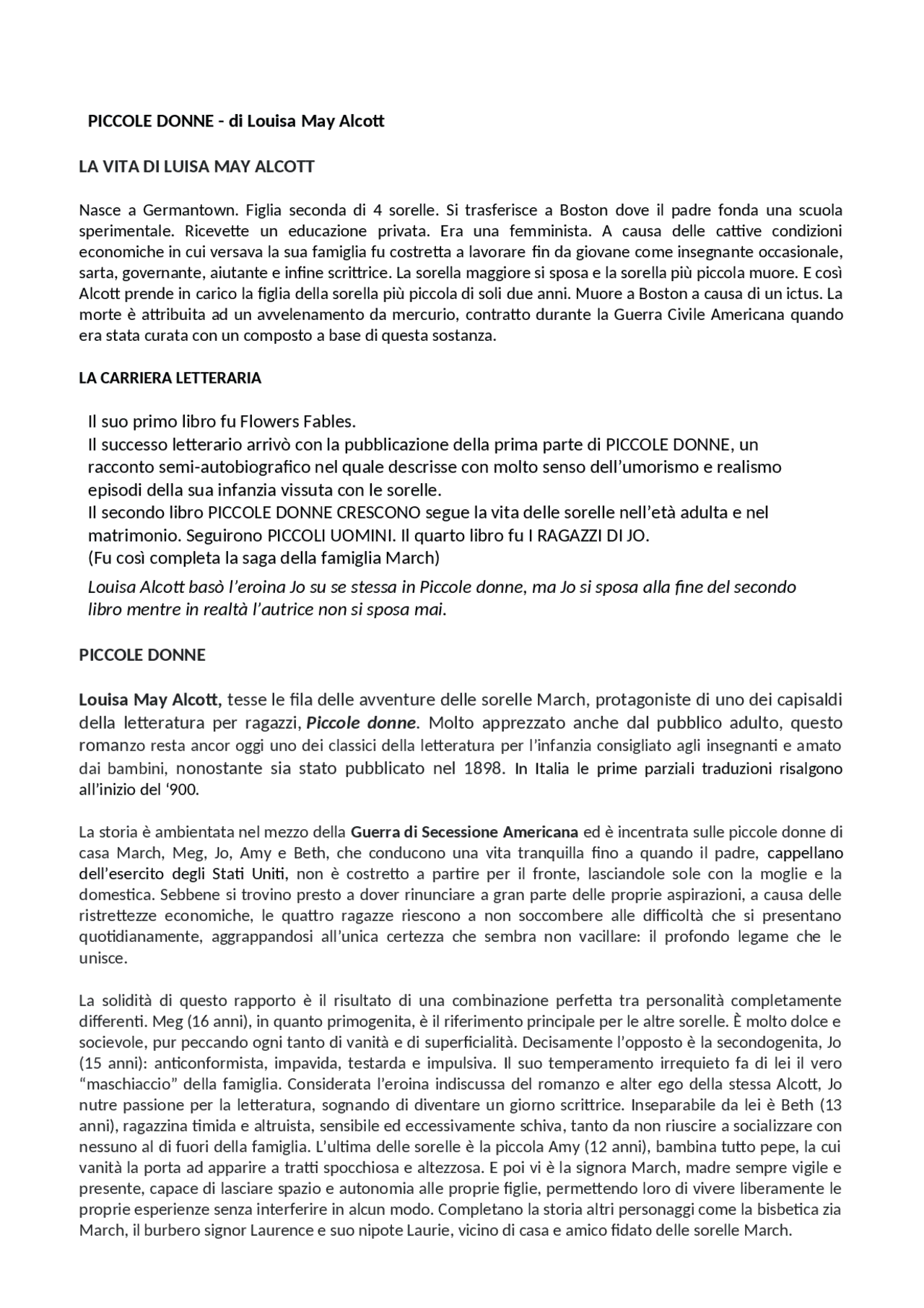 Riassunto Storia Piccole Donne Docsity