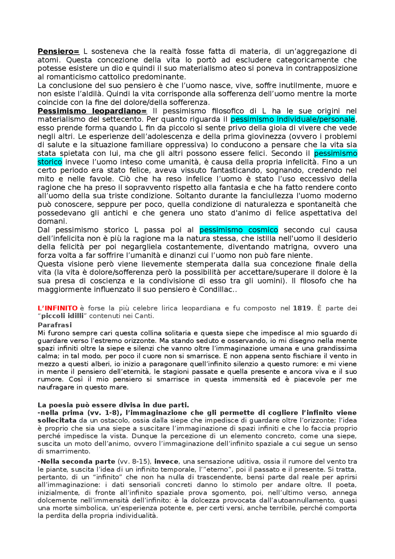 Leopardi Vita E Opere Appunti Di Italiano Docsity