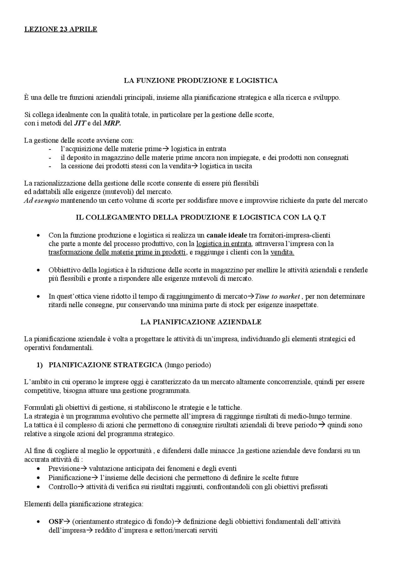 Economia E Gestione Lezione 6 Docsity