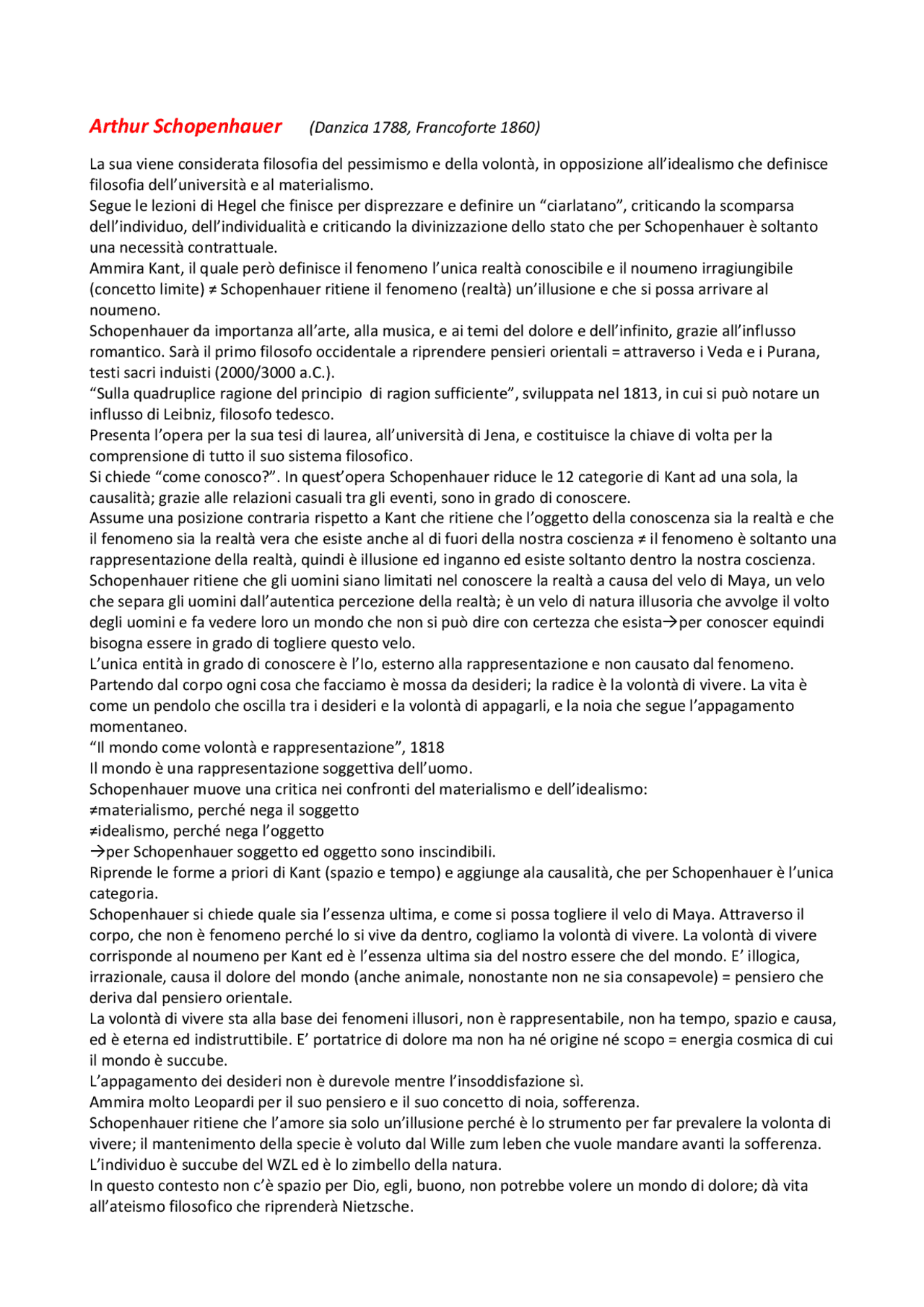 Schopenhauer Kierkegaard Appunti Di Filosofia Docsity