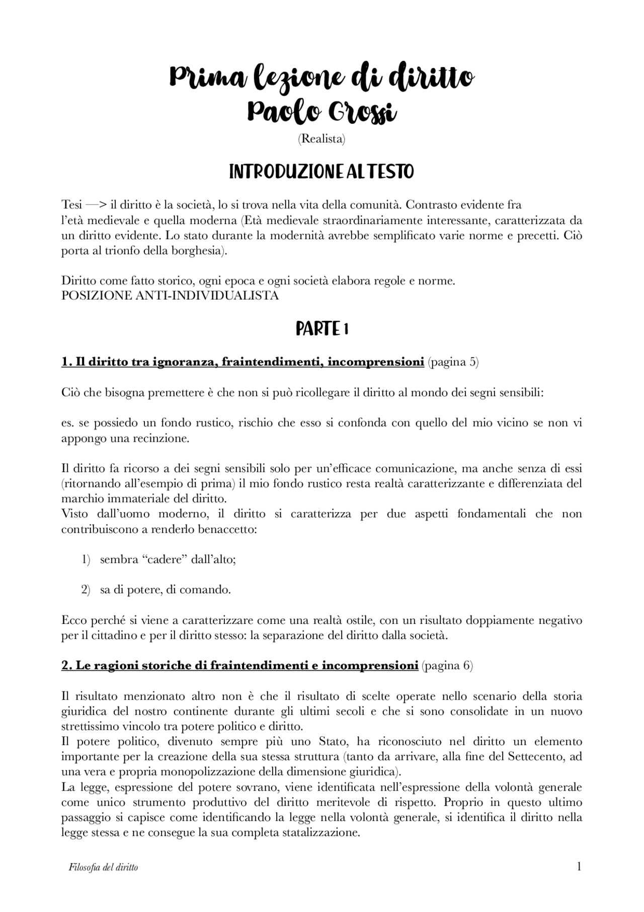 Paolo Grossi Prima Lezione Di Diritto Docsity