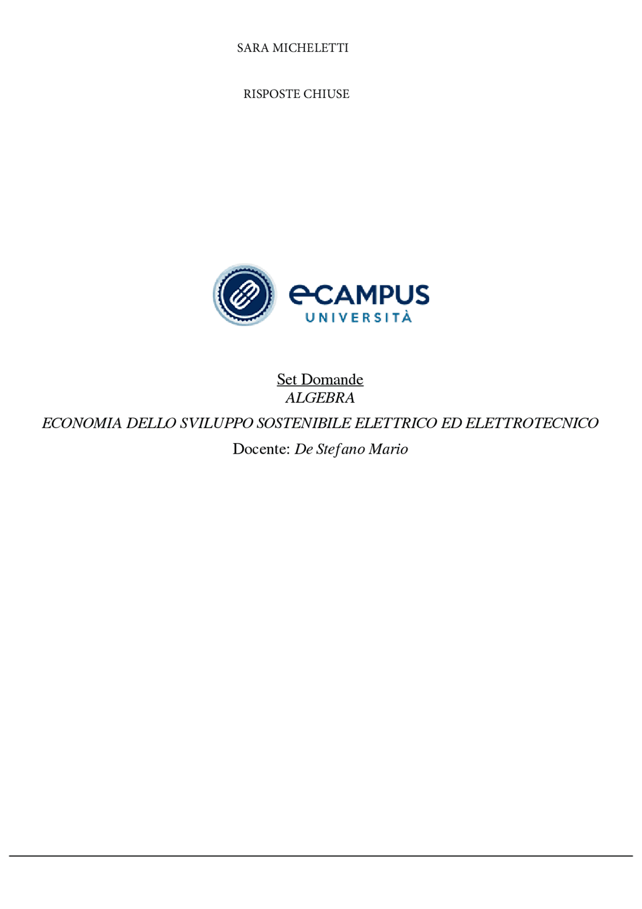 Paniere Algebra Profde Stefano Mario Ecampus Risposte Chiuse Panieri