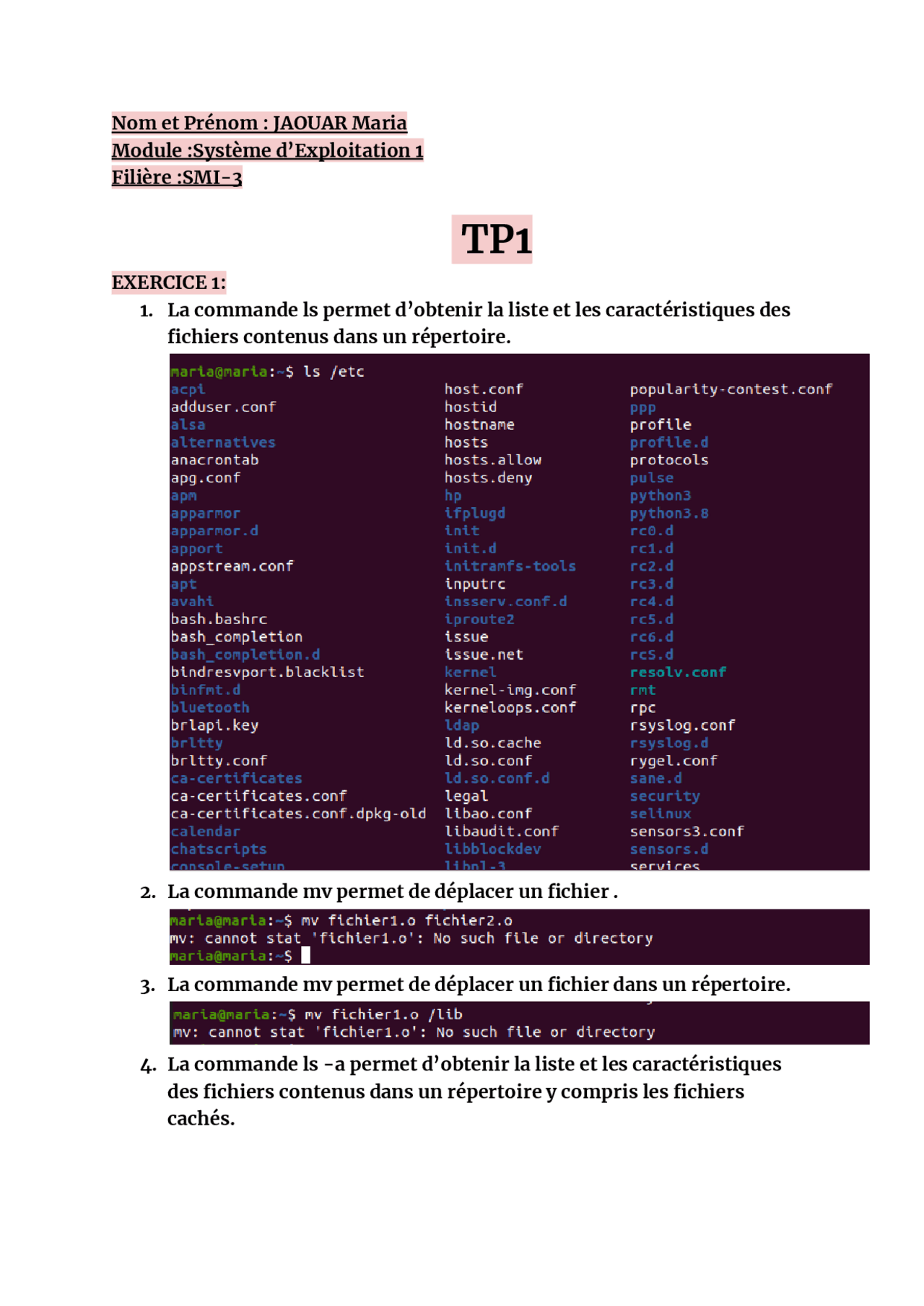 Exercice de system d'exploitation | Exercises Operating Systems | Docsity