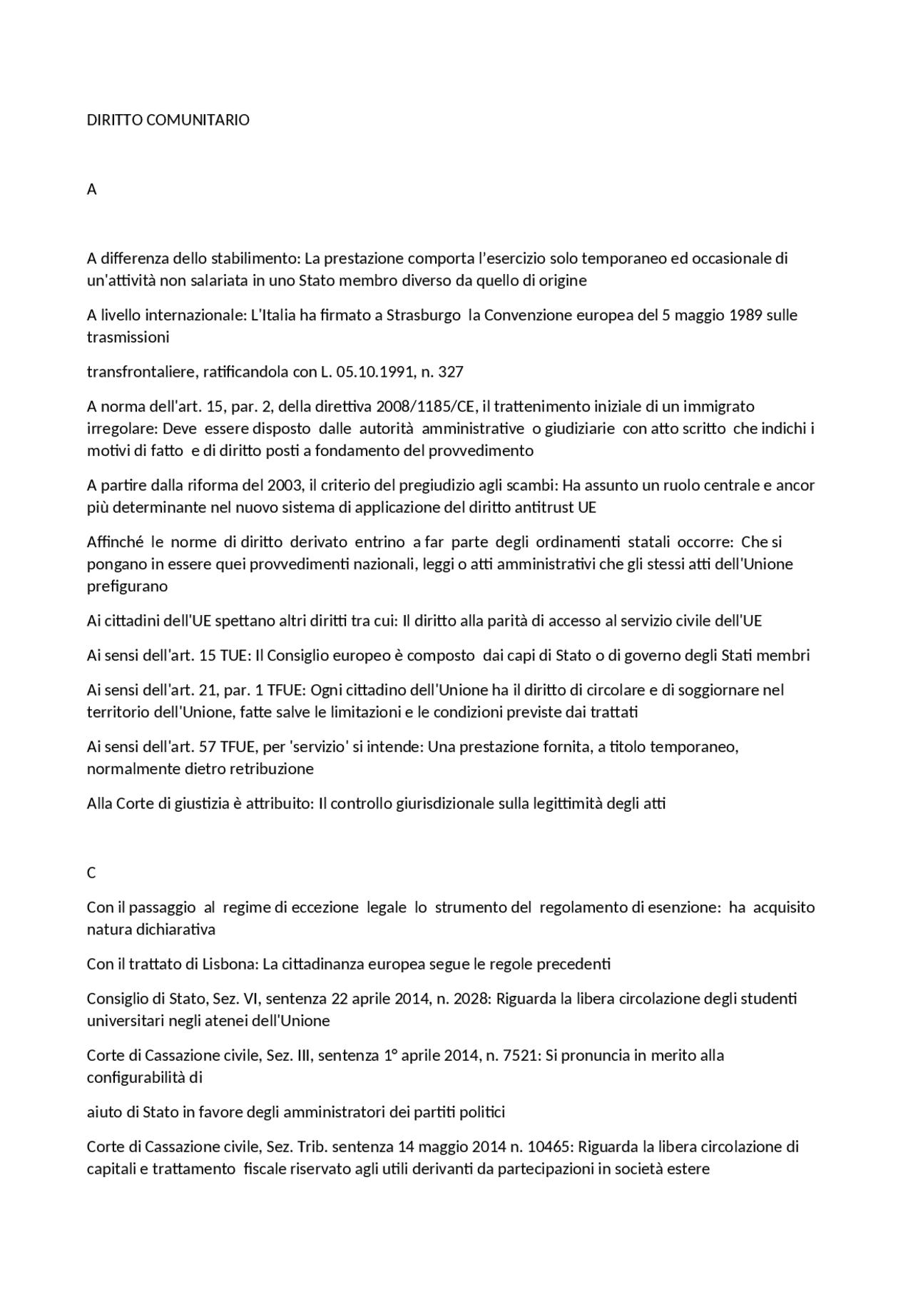 Prova Desame Diritto Comunitariounipegaso Docsity