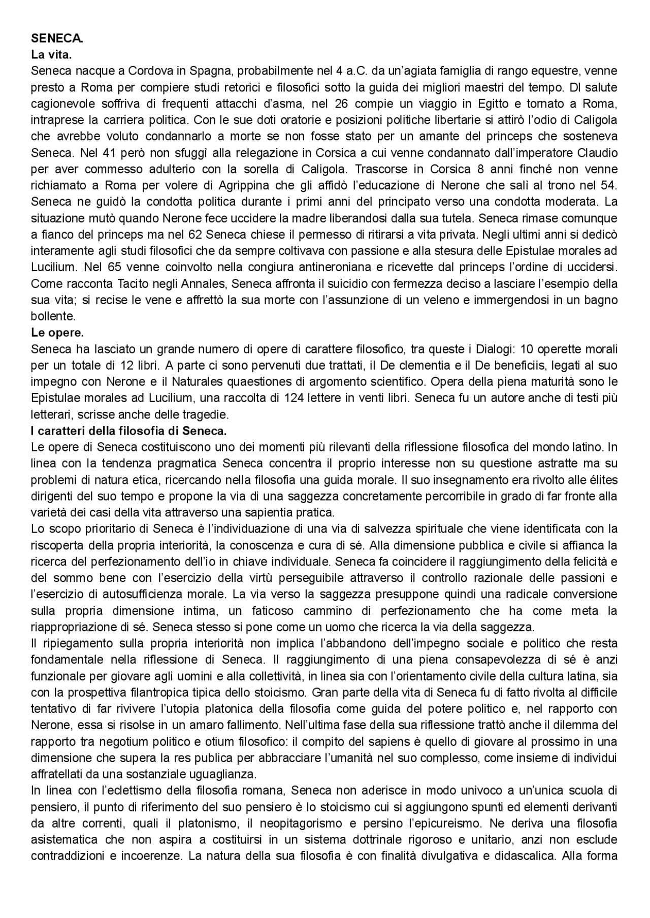 Seneca Vita E Opere Docsity