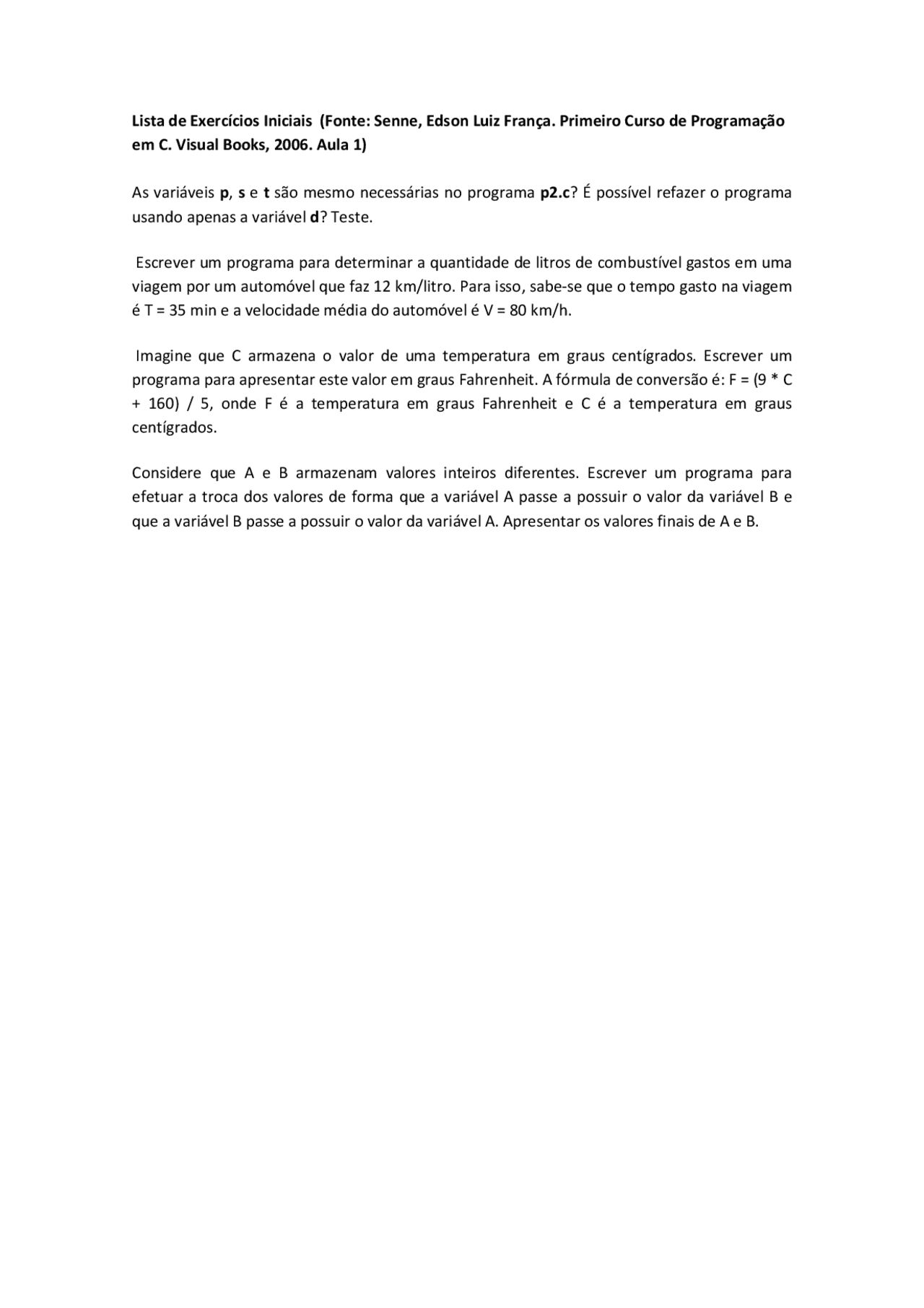 Exercícios De Programação Docsity