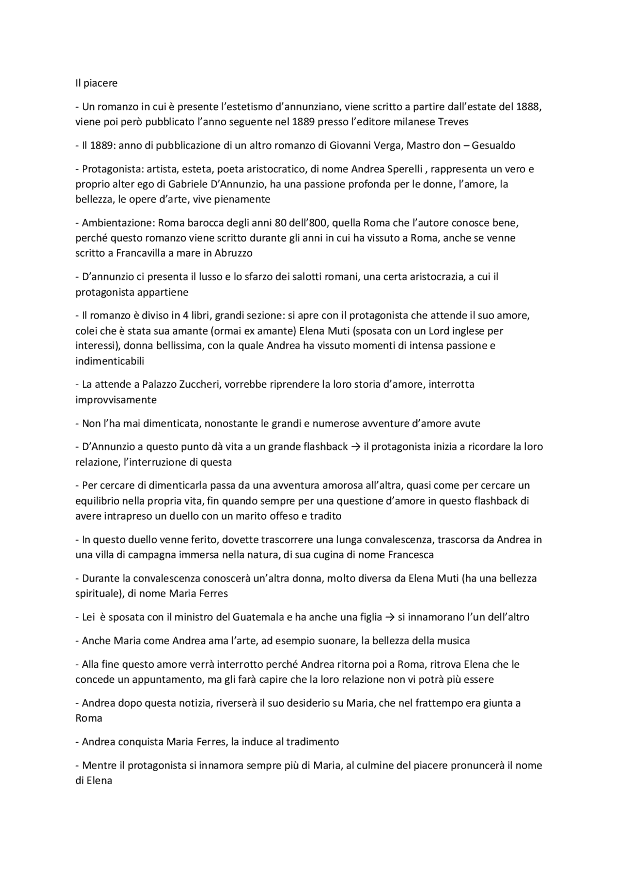 Il Piacere Gabriele Dannunzio Docsity