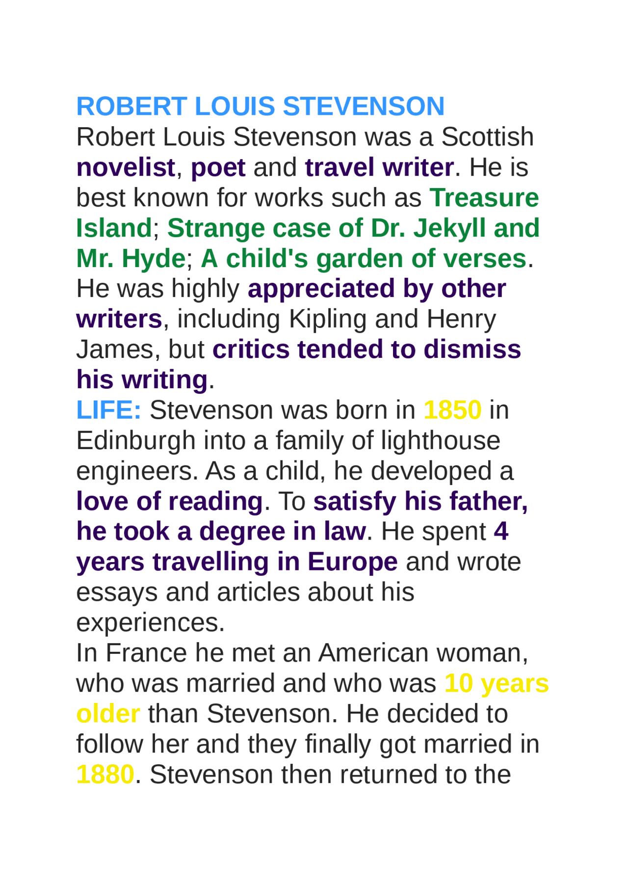 Robert Louis Stevenson - Docsity