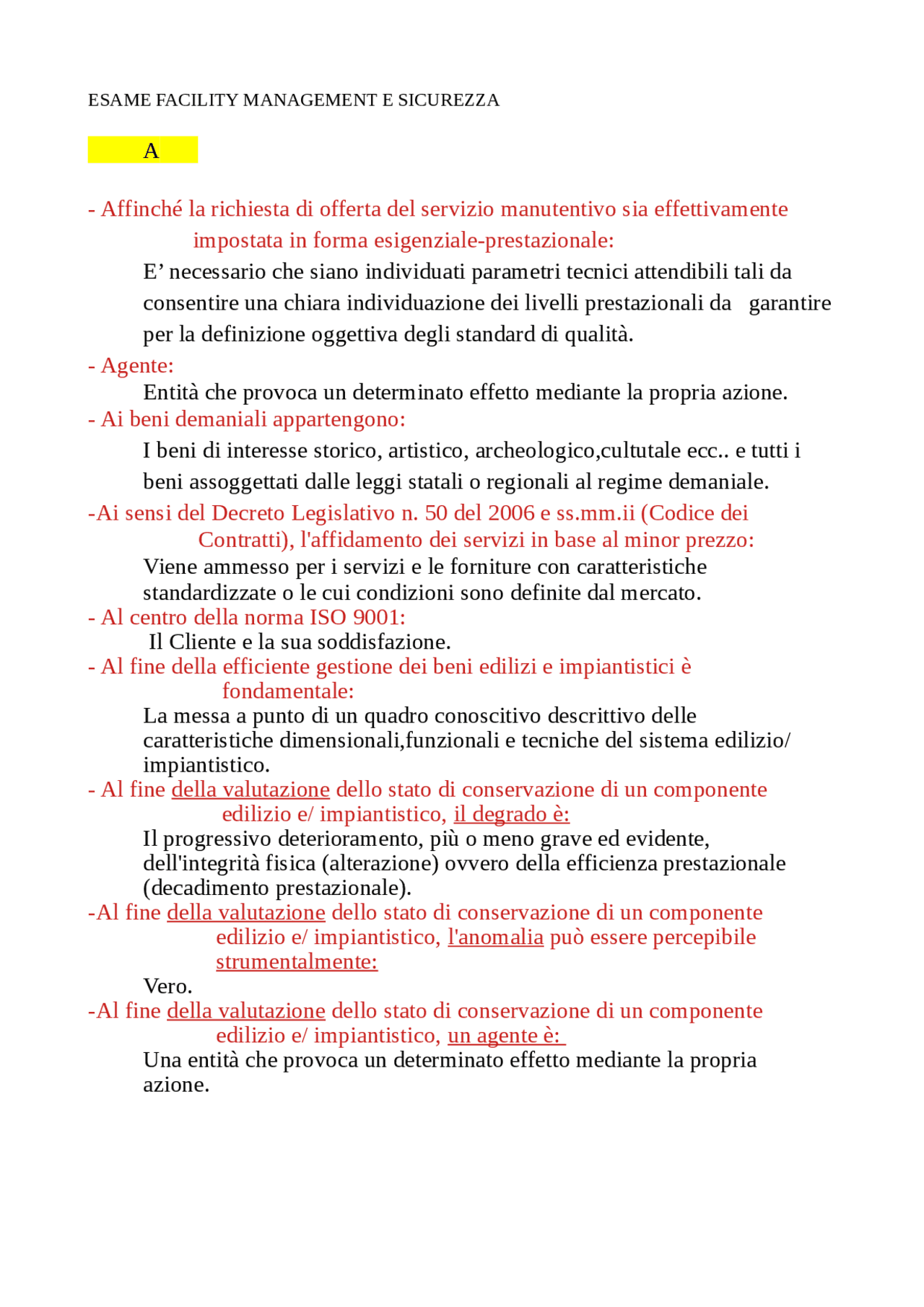 Facility management e sicurezza pegaso - Docsity