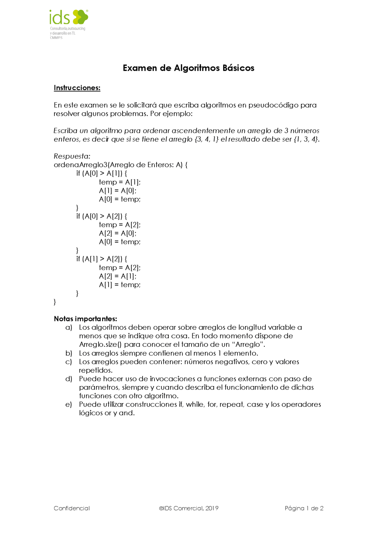 Examen Algoritmos Programacion Docsity