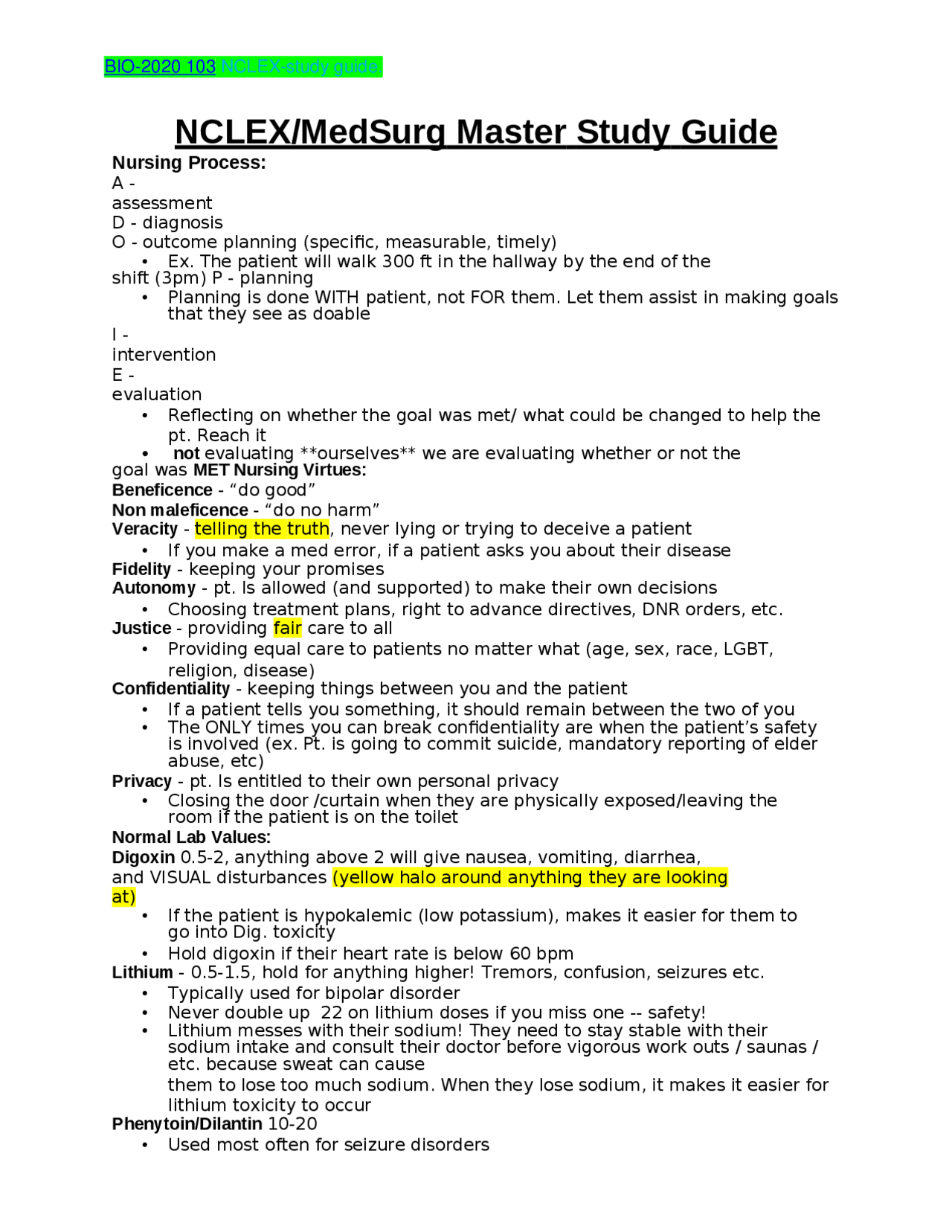 NCLEX/MedSurg Master Study Guide - Docsity