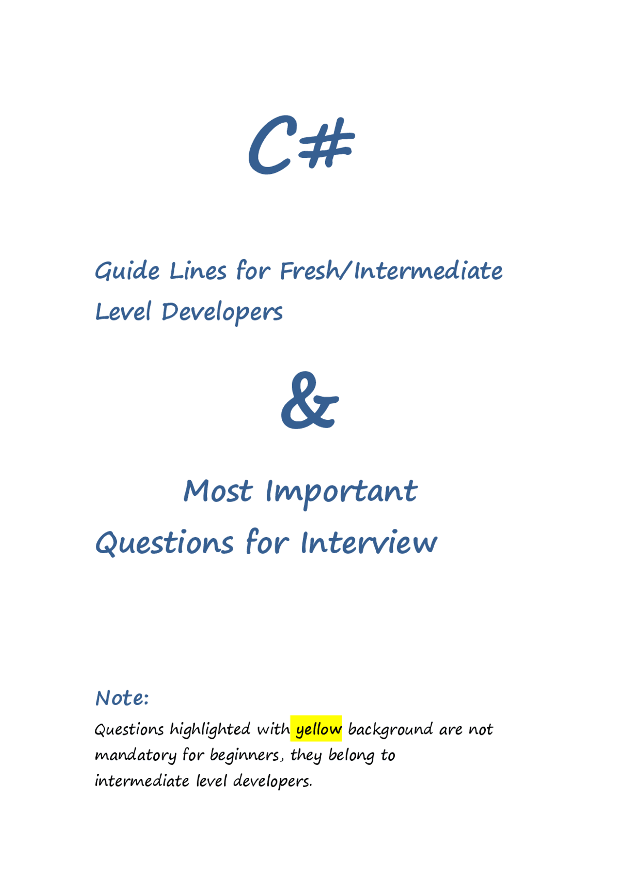 C Sharp Guide Lines And Most Important Questions For Interview Docsity