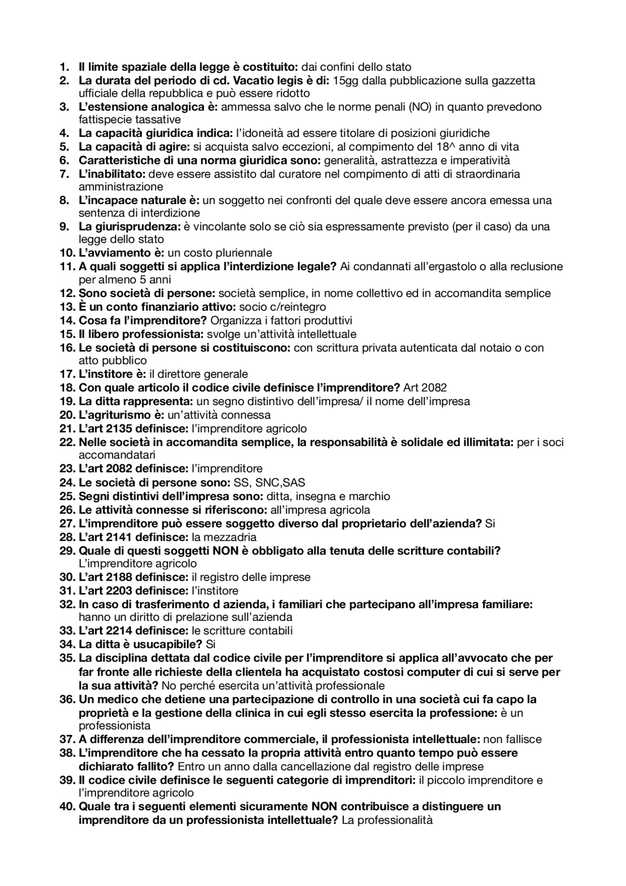 Paniere Risposte Multiple Diritto Commerciale Ecampus Docsity