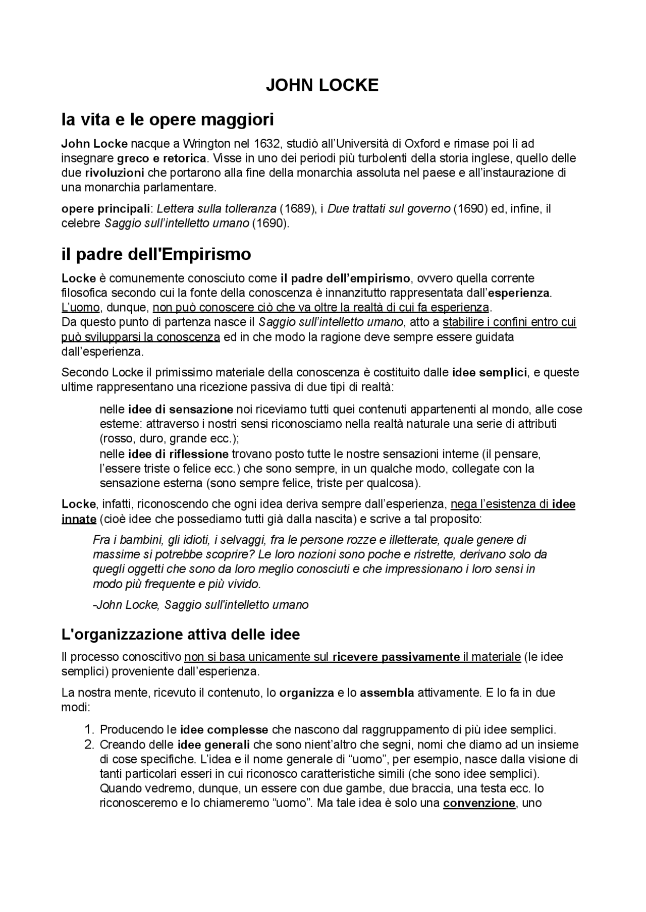 John Locke Filosofia Esquemas Y Mapas Conceptuales De Filosofía Docsity