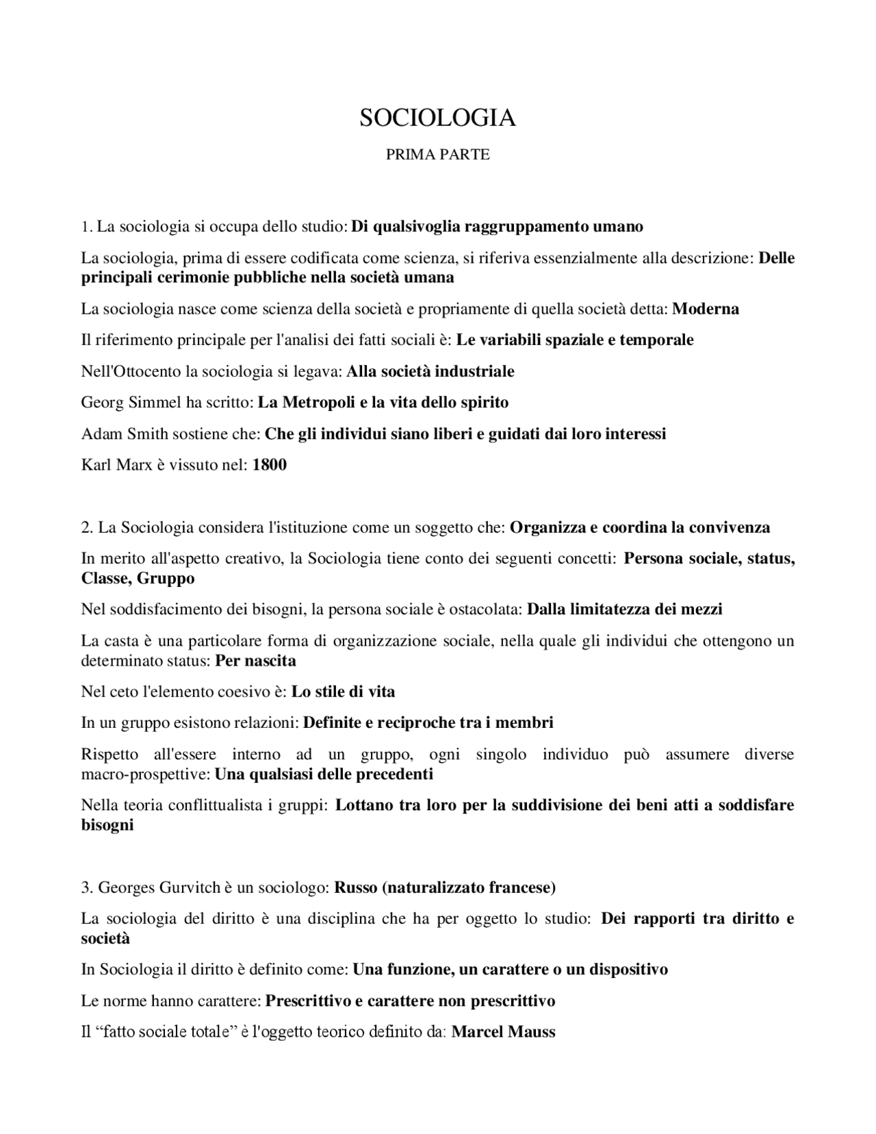 Sociologia Generale Test Docsity