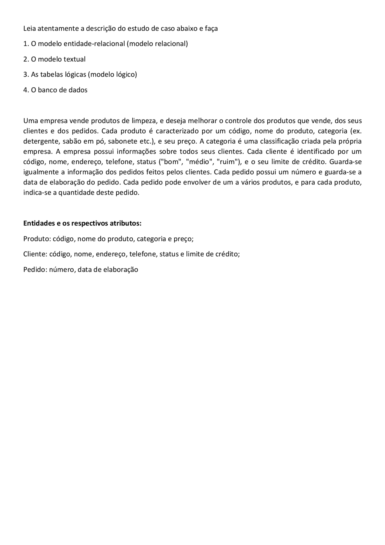 Exercício Sobre Banco De Dados Docsity