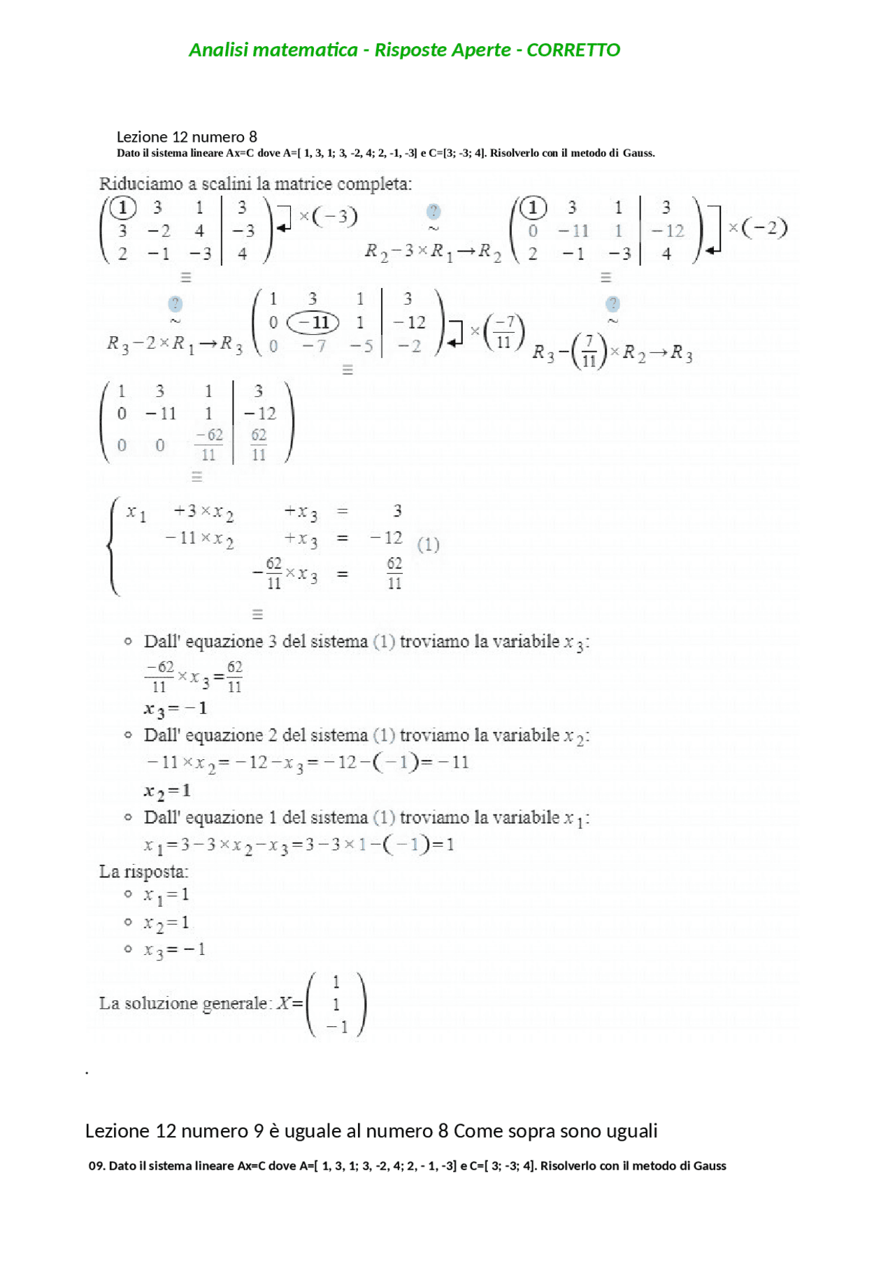 Analisi matematica - Risposte Aperte - CORRETTO | Panieri di Analisi Matematica I | Docsity