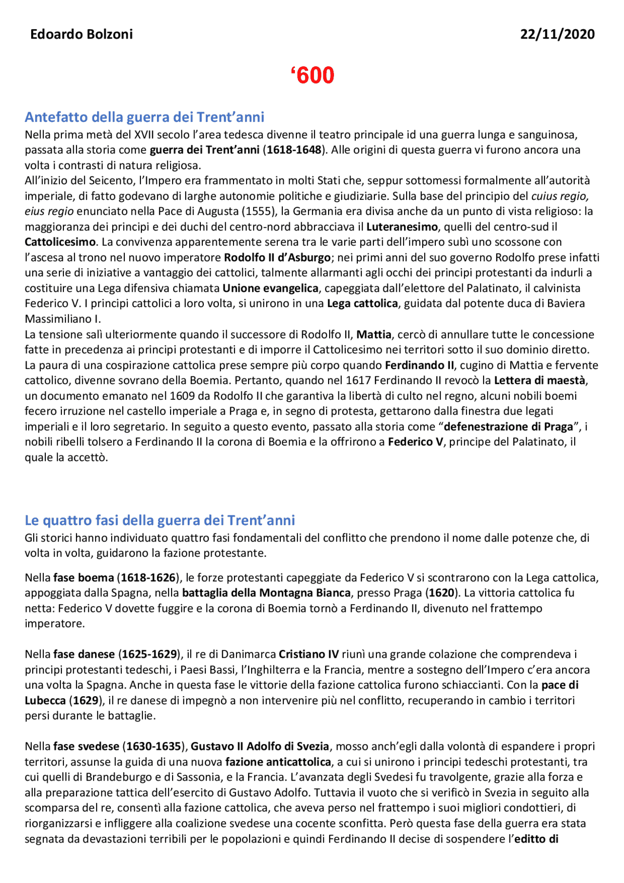 Riassunto Sintetico Sul 600 Docsity