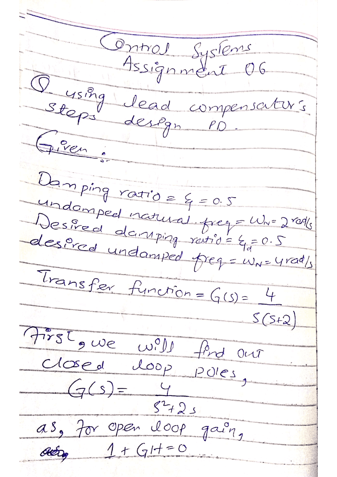 Design A Proportional Derivtive Pd Controller Using Lead Compensator