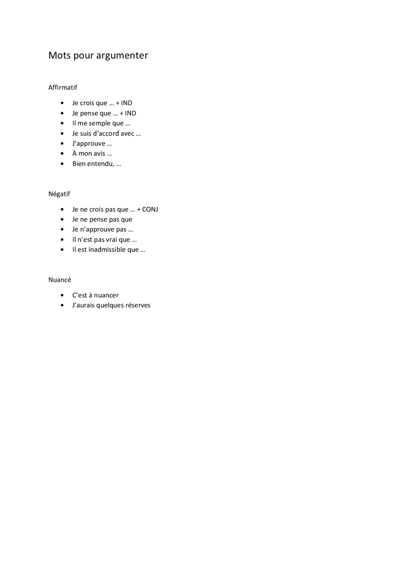 Mots pour argumenter - Docsity