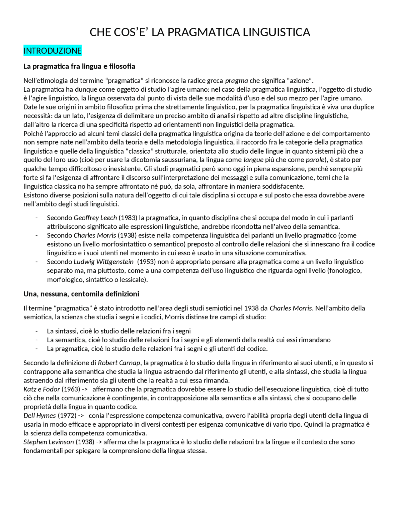 Che Cosè La Pragmatica Linguistica Docsity