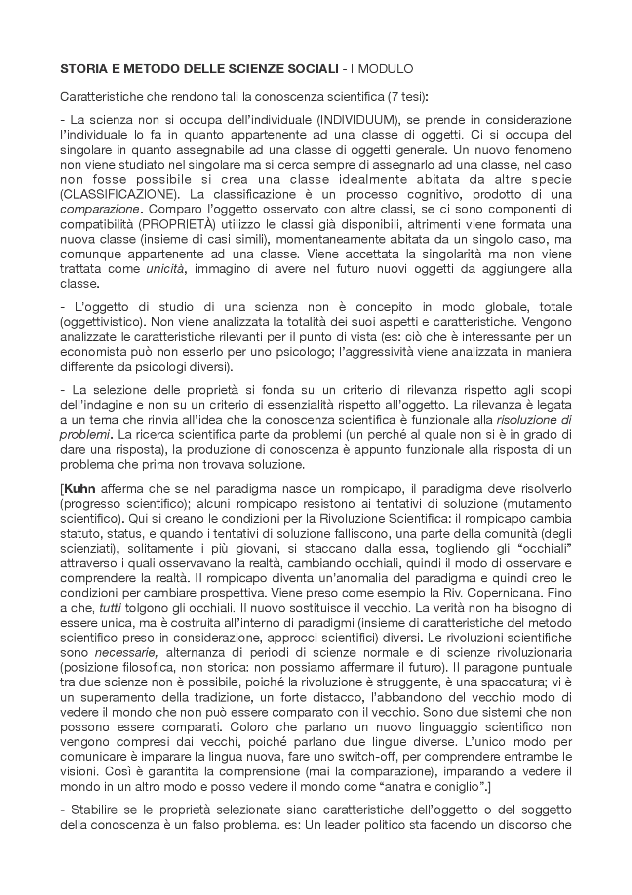 Storia E Metodo Delle Scienze Sociali Docsity