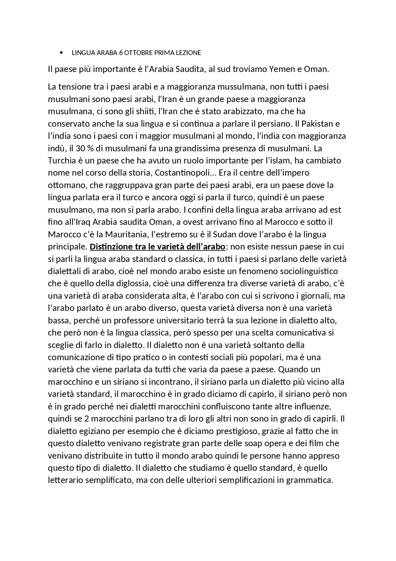 Prima e Seconda lezione Lingua Araba - Docsity