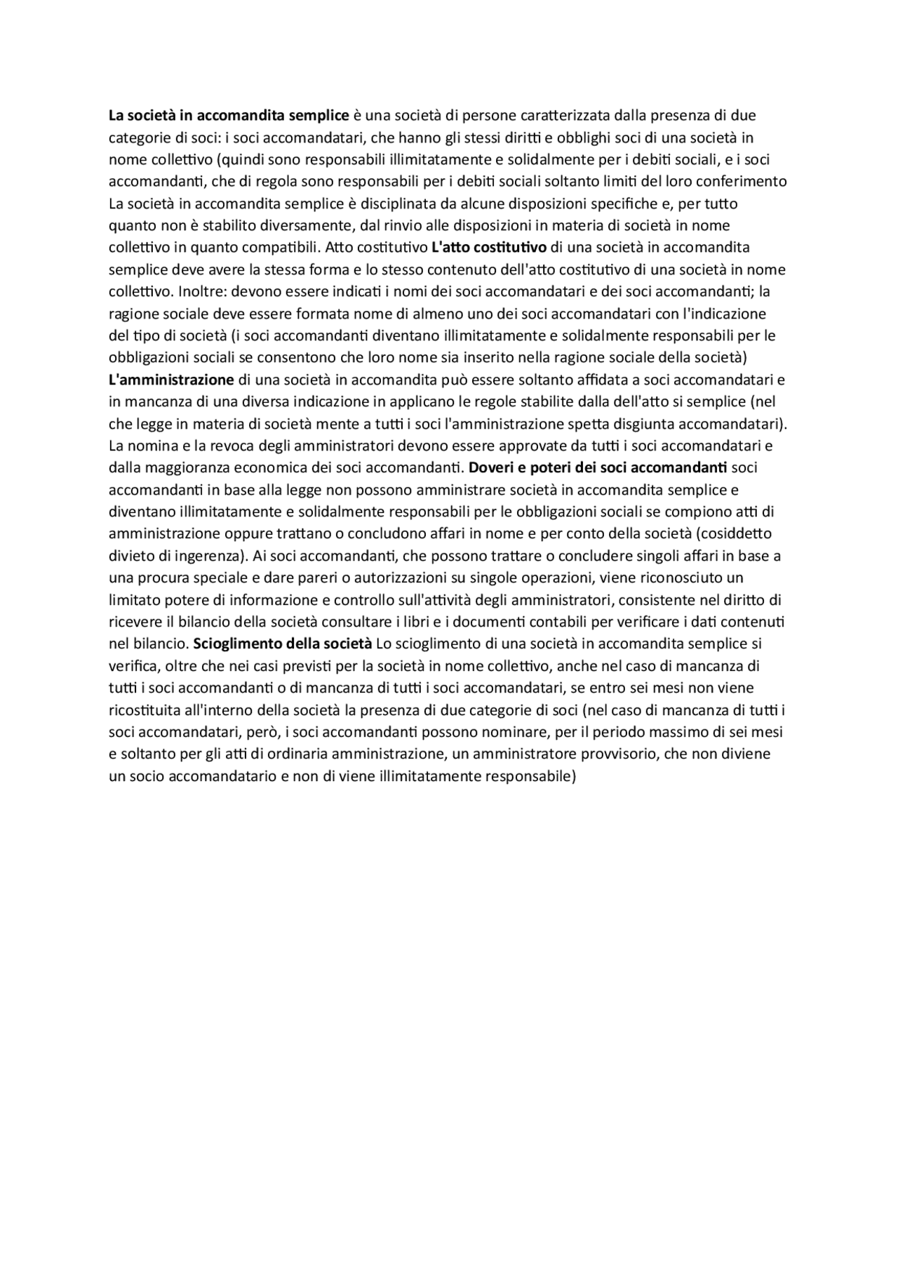 La Società In Accomandita Semplice Docsity