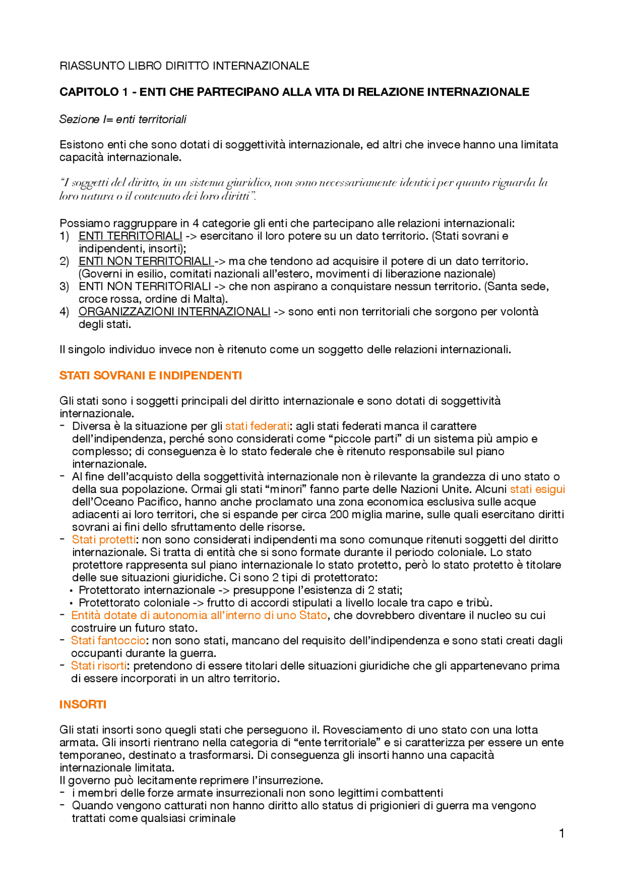 Riassunto Libro Di Diritto Internazionale Docsity