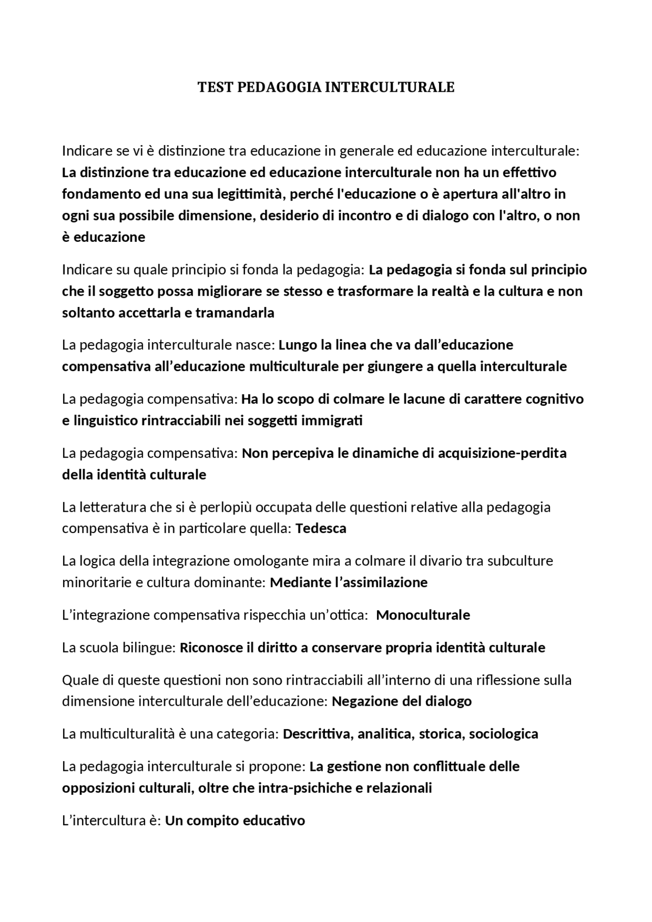 Test Finali Per Prove Desame Docsity