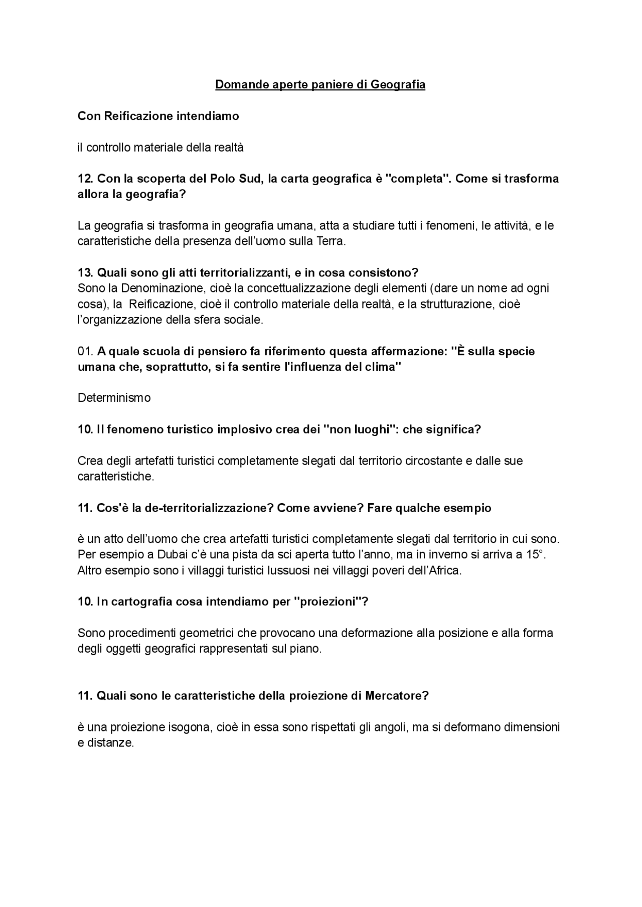 Set domande aperte Geografia - Docsity