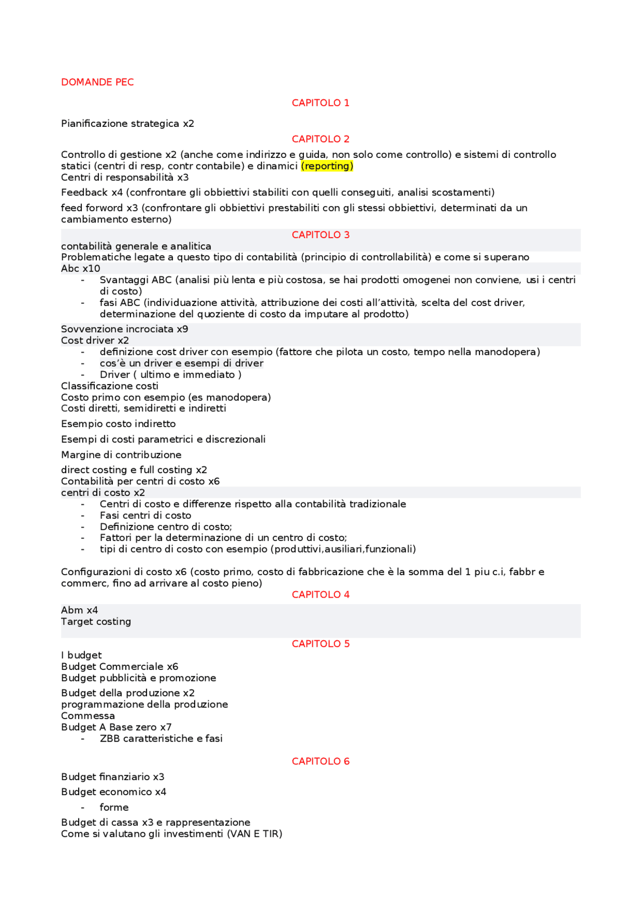 Programmazione E Controllo Domande Esame Docsity
