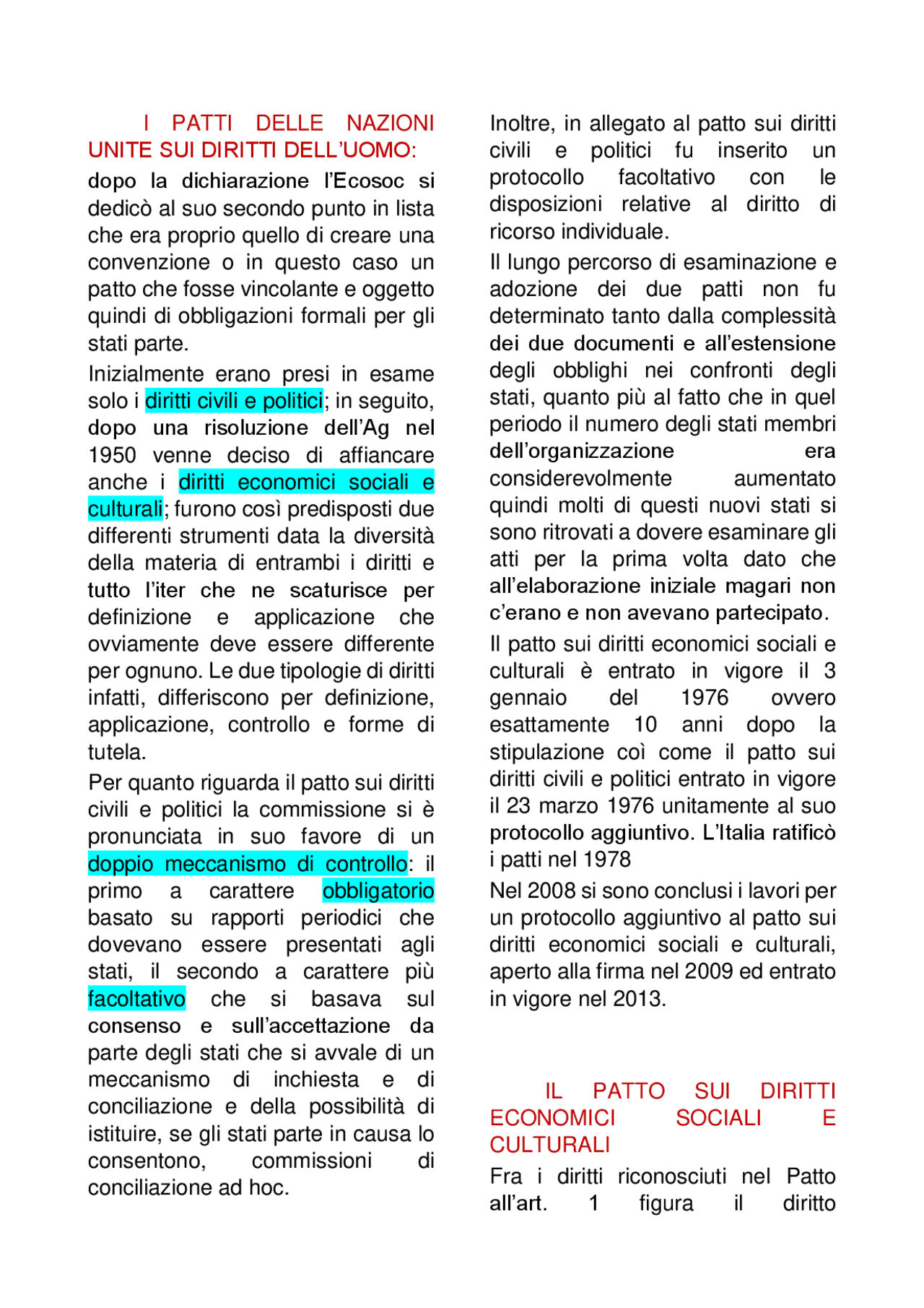 Riassunto Diritti Umani E Patti Nu Schemi E Mappe Concettuali Di