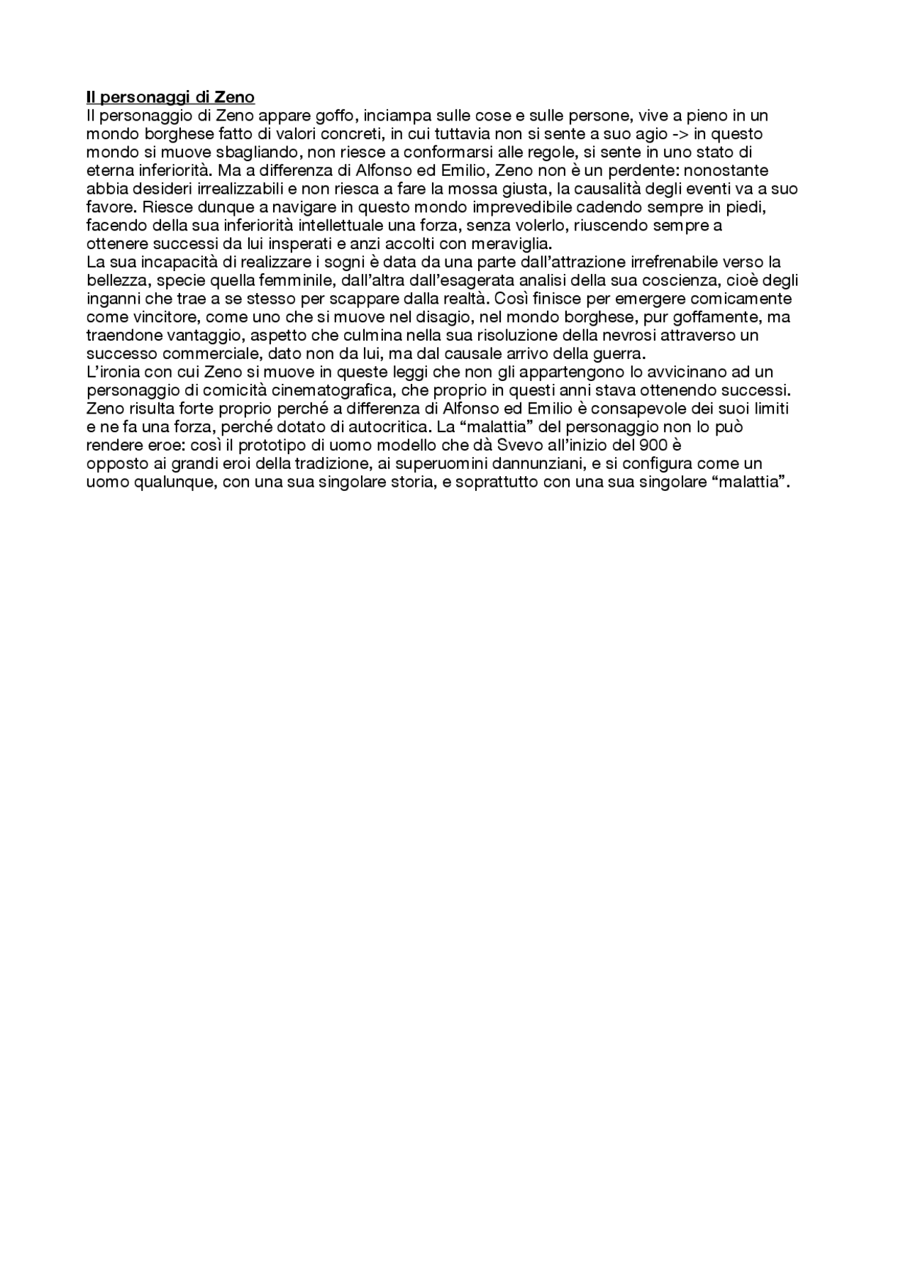 Analisi del personaggio di Zeno Cosini - Docsity
